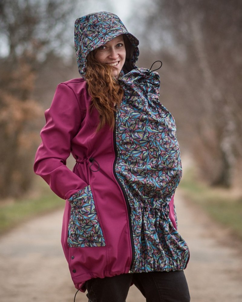 Softshellová NOSÍCÍ bunda Alva, fuchsiová a trojúhelníky :: Jozanek.cz